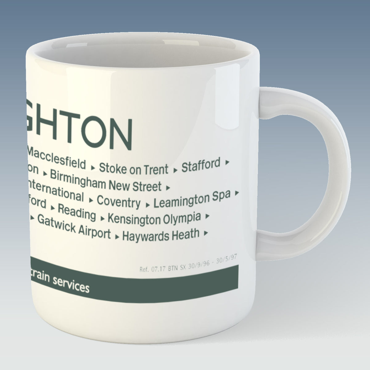 Window Label Style Railway Mug - CrossCountry Trains Manchester to Bri ...