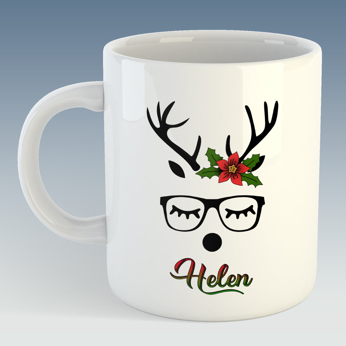 Stag with Holly or Poinsettia Christmas Mug - PERSONALISED – Pixel ...